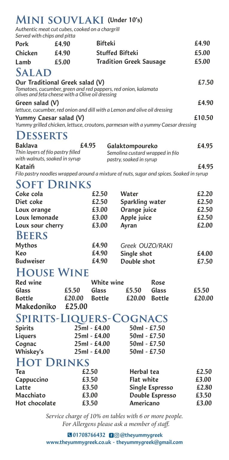 The Yummy Greek | Menu